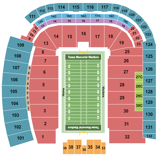 Darrell K. Royal Texas Memorial Stadium Seating Chart + Rows, Seats and ...
